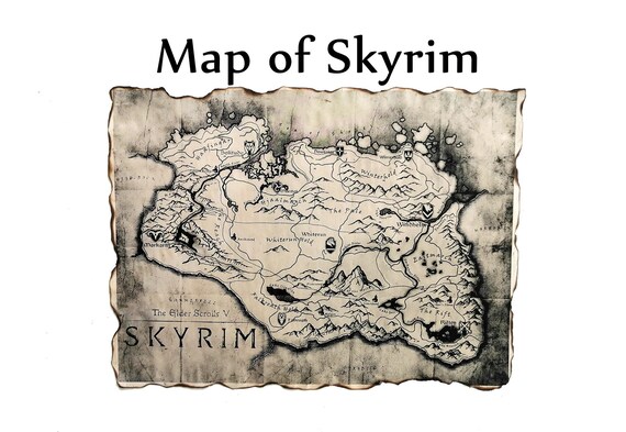 SKYRIM Map the Elder Scrolls V Skyrim Map the Dragonborn | Etsy