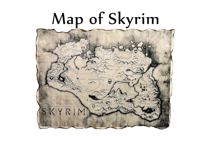SKYRIM Map the Elder Scrolls V Skyrim Map the Dragonborn - Etsy