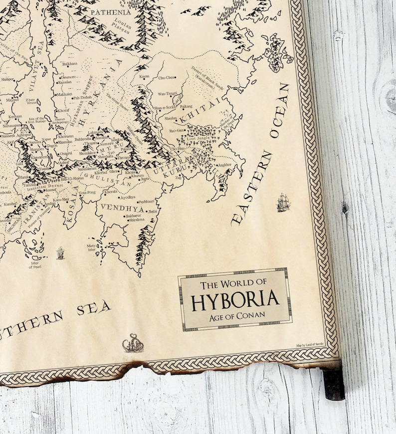 The World of Hyboria, Conan Map on Handmade Scroll, Hyborian Age of the ...