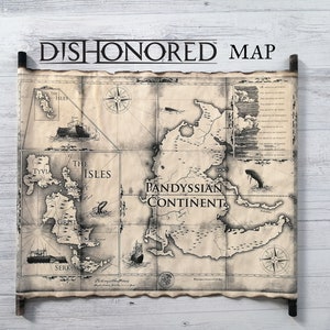 Dishonored World Map on Handmade Scroll, Pandyssian Continent Map ...