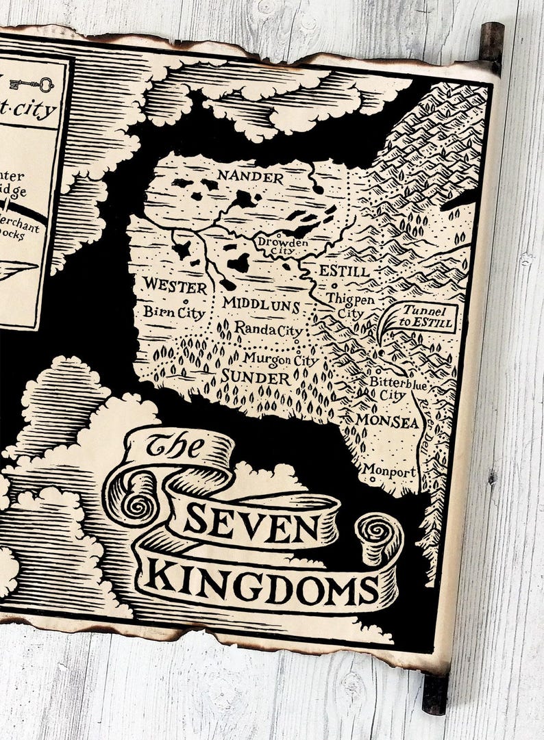 Handmade Graceling Realm Map Scroll, Seven Kingdoms, Fantasy Art - Etsy