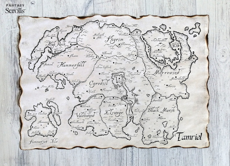 Tamriel Map, the Elder Scrolls, Skyrim, Aged Paper Print - Etsy