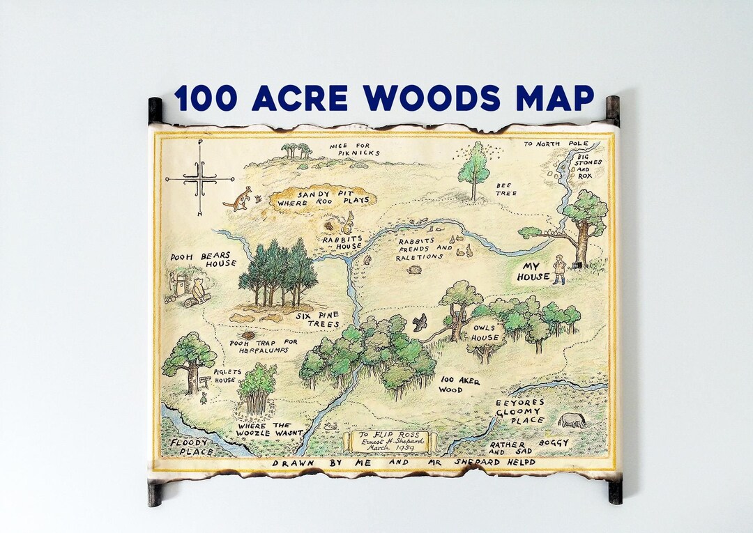 Winnie the Pooh Map, the Hundred Acre Wood Map on Handmade Scroll, 100 ...