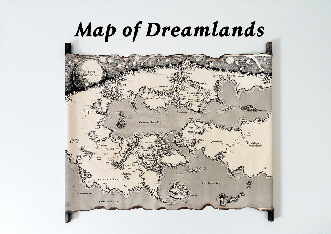 Map of Dreamlands on Handmade Scroll, the Moon Map, HP Lovecraft's ...