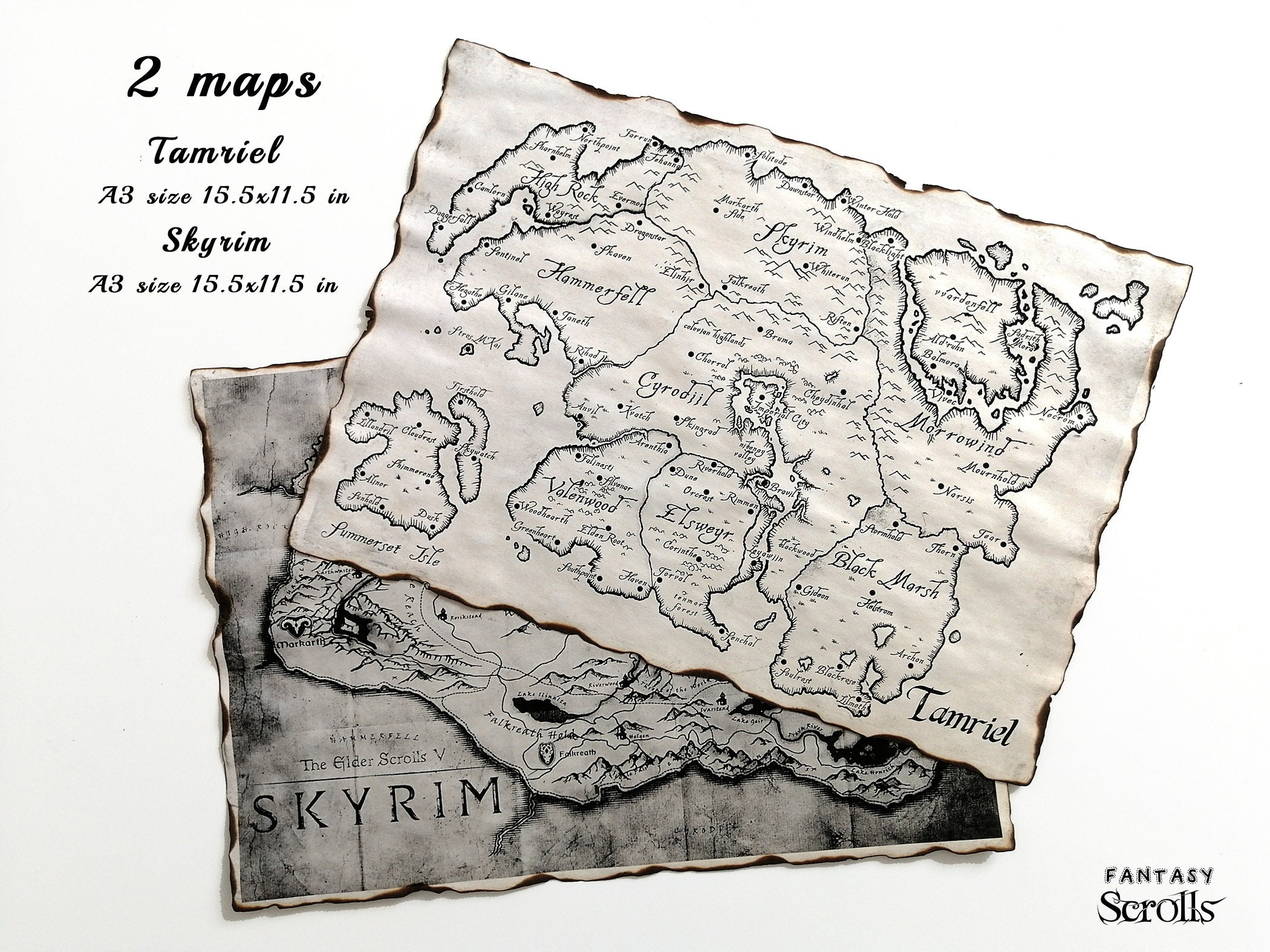 2 MAPS Tamriel and Skyrim Map 2 Elder Scrolls Map TES Map | Etsy