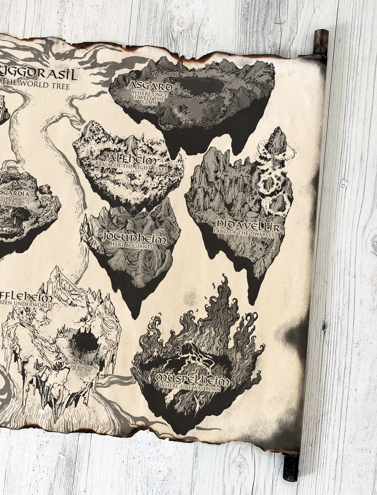Handmade Yggdrasil Map Scroll, Norse Mythology Decor - Etsy