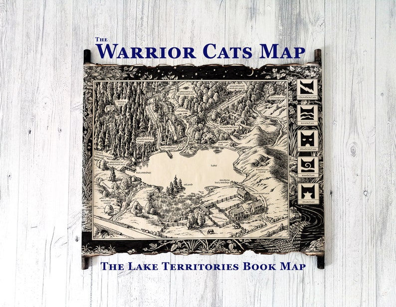 Warrior Cats Lake Territories Map, Book Series Art Handmade Scroll, Cat ...