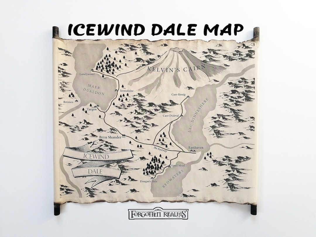 Icewind Dale Map On Handmade Scroll Faerûn Map Forgotten Realms Map Dungeons And Dragons Map