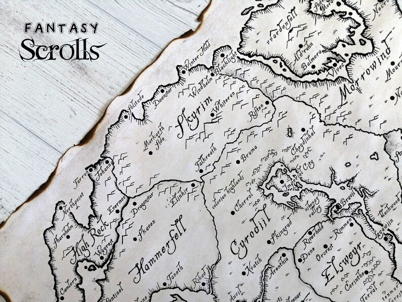 Tamriel Map, the Elder Scrolls, Skyrim, Aged Paper Print - Etsy