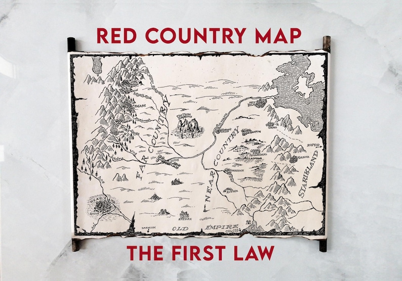 Red Country Map on Handmade Scroll, the First Law Art Print, Fantasy ...
