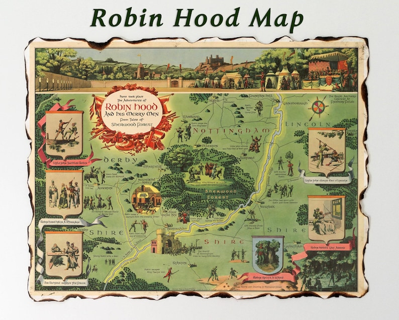 Robin Hood Map of Sherwood Forest, Prince of Thieves Art - Etsy