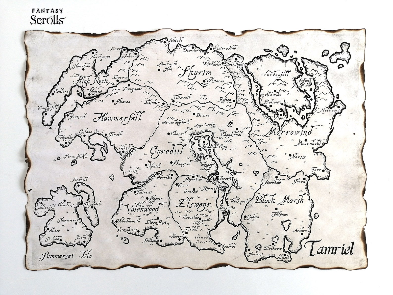 Tamriel Map, the Elder Scrolls, Skyrim, Aged Paper Print - Etsy