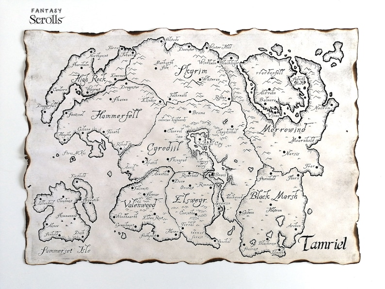 Map of Tamriel the Elder Scrolls Map Skyrim Map TES Map - Etsy