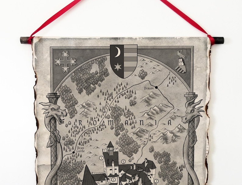 Handmade Dracula Map Scroll – Bran Castle Art Print, Burnt Edges - Etsy