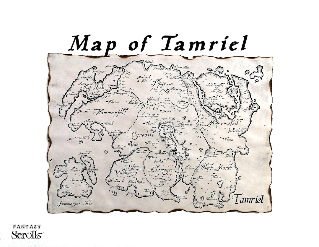 Map of Tamriel the Elder Scrolls Map Skyrim Map TES Map - Etsy