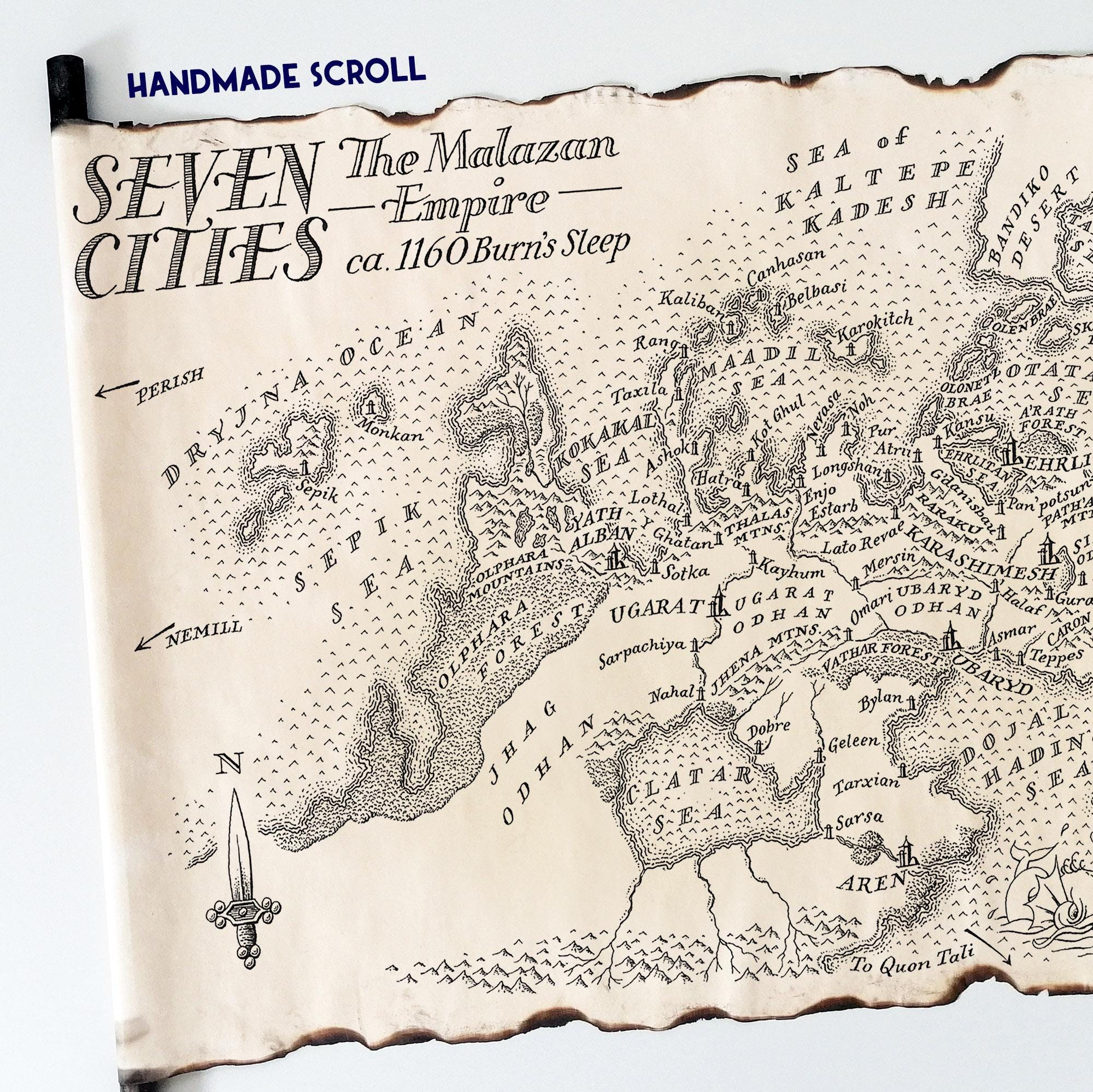 Seven Cities Map on Handmade Scroll, Malazan Empire, Book of the Fallen ...