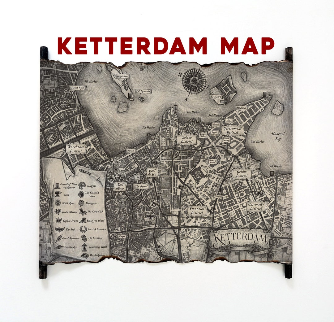 The Grishaverse, Map of Ketterdam, Six of Crows Map on Handmade Scroll ...