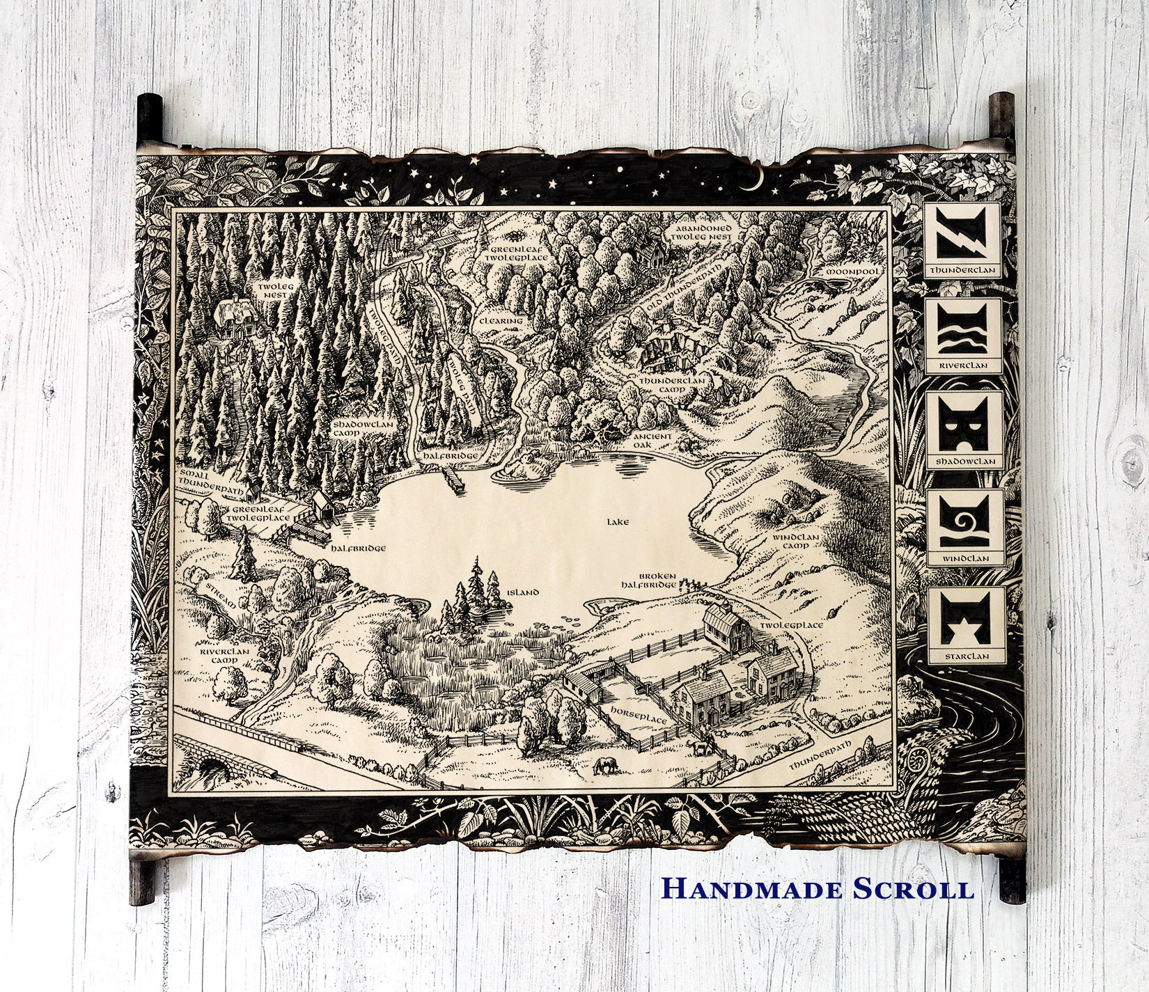 Warrior Cats Lake Territories Map, Book Series Art Handmade Scroll, Cat ...