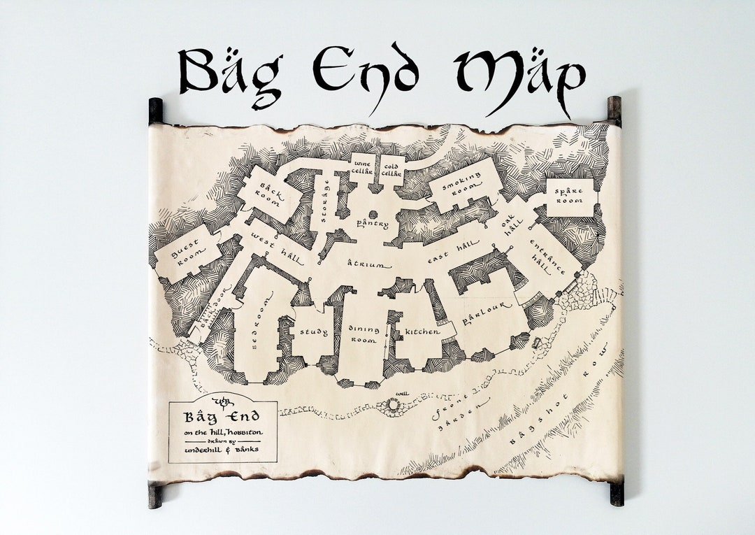 Bag End on the Hill Map on Handmade Scroll, Fantasy Map, Fantasy ...