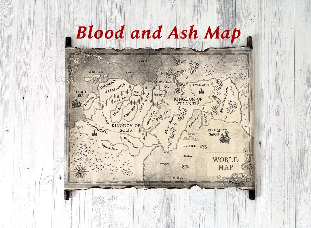 Kingdoms of Solis and Atlantia World Map on Handmade Scroll, Blood and ...
