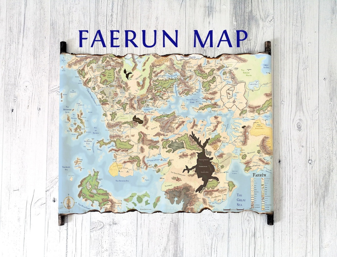 Map of Faerûn - Present Day on Handmade Scroll, Dnd Map, Continent ...