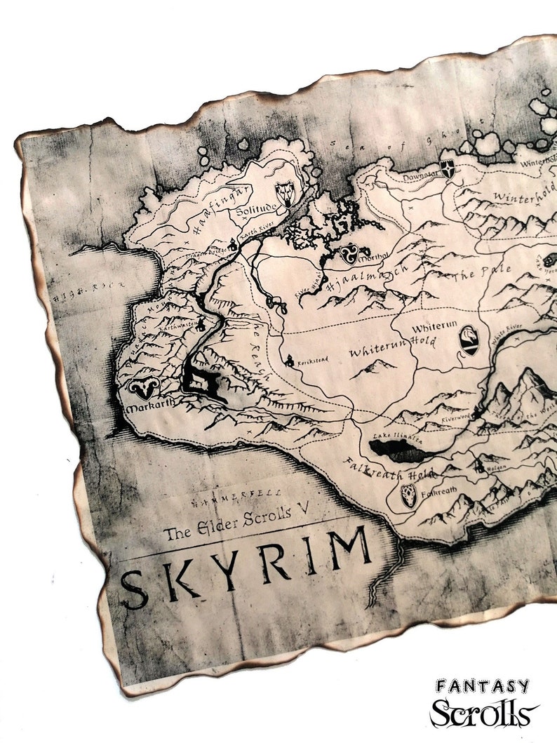 SKYRIM Map the Elder Scrolls V Skyrim Map the Dragonborn - Etsy