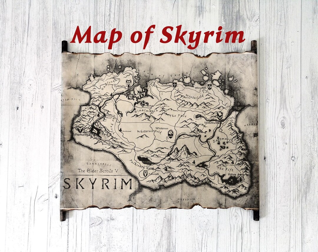 Map of Skyrim on Handmade Scroll, the Elder Scrolls V Map, TES Map ...