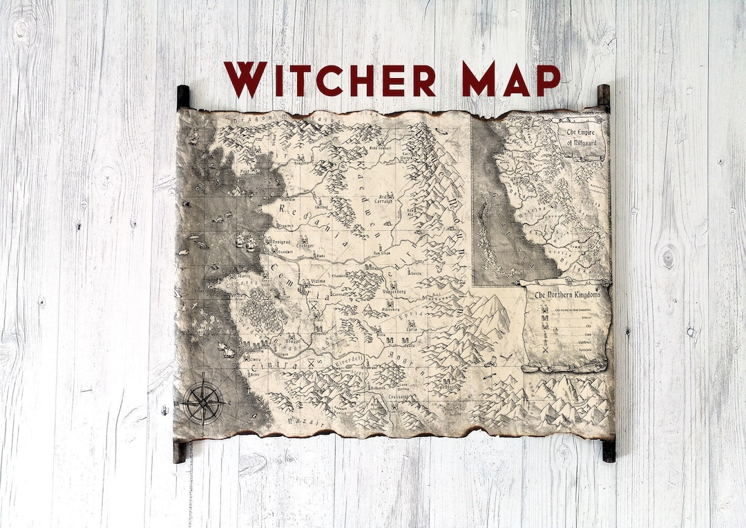 The Witcher Map on Handmade Scroll, Map of the Northern Kingdoms ...