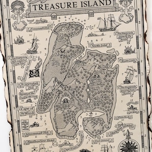 Treasure Island Map on Handmade Scroll, Pirate Home Decor, Robert Louis ...