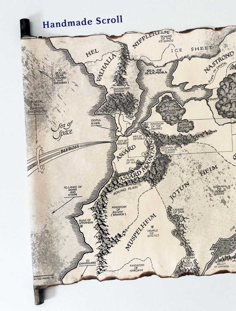 Asgard Map Scroll, Norse Mythology, Viking Decor - Etsy