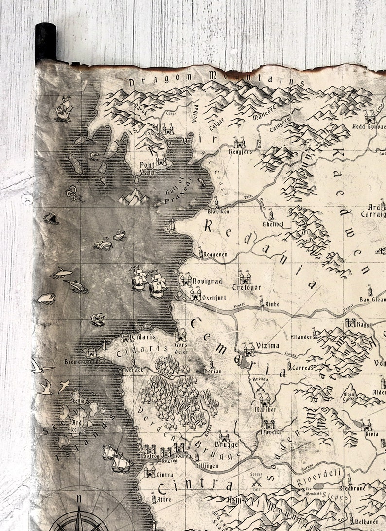 Handmade Witcher World Map Scroll, Fantasy Art Print - Etsy