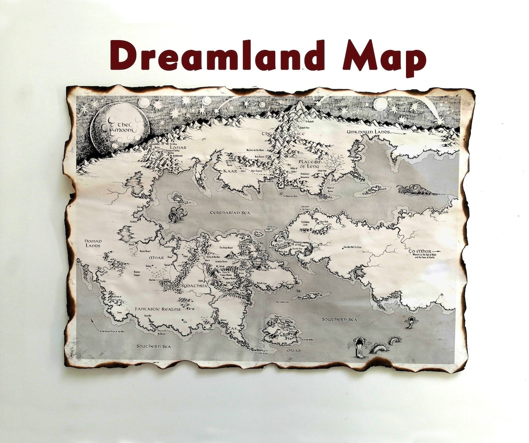 Lovecraft Dreamlands Map, Fantasy Art Print, Burnt Edges - Etsy