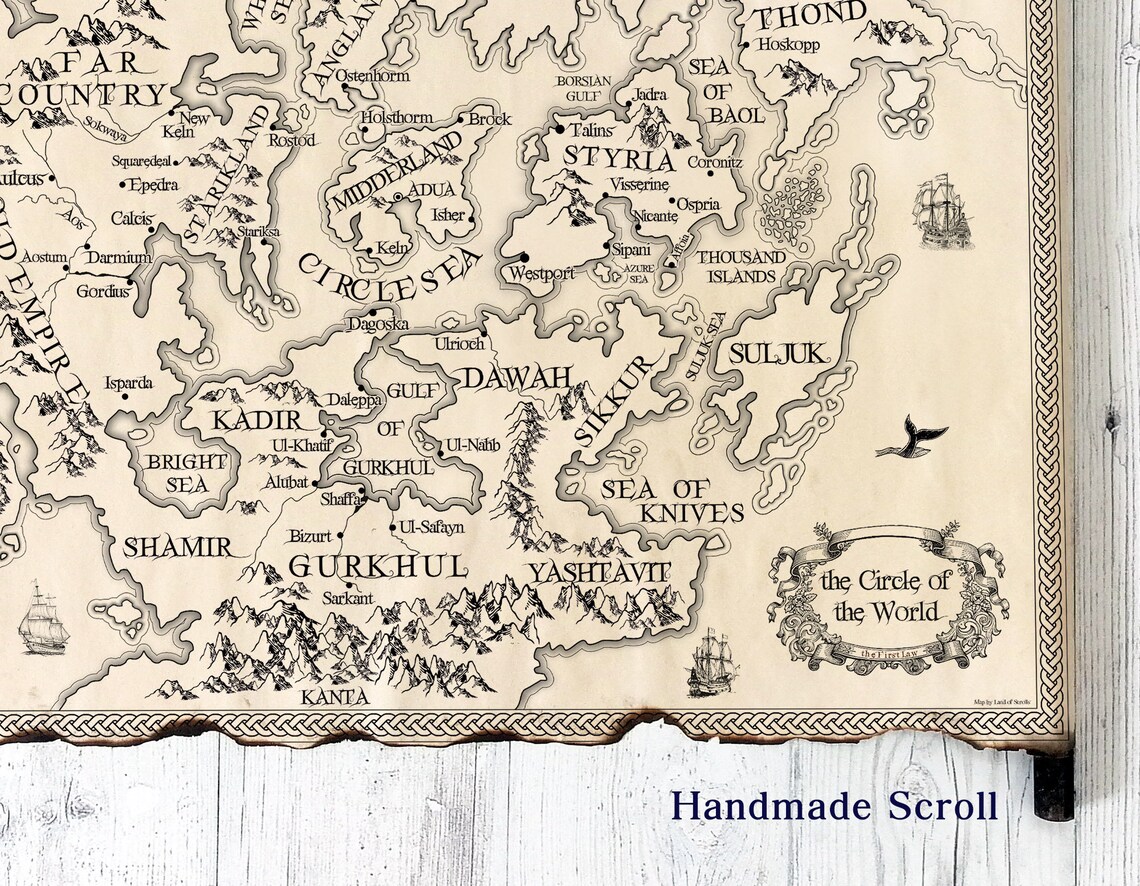 Circle of the World Map on Handmade Scroll - First Law Book Lover Gift ...