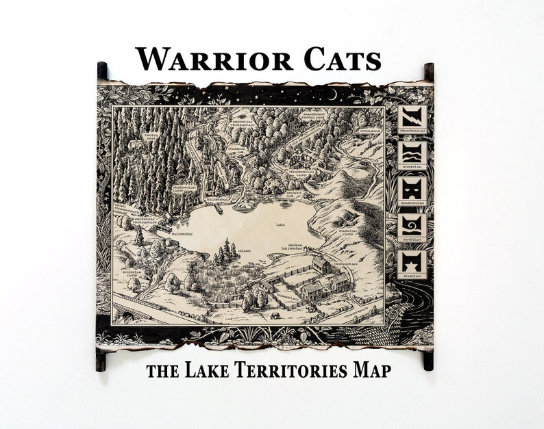 Warrior Cats Lake Territories Map, Book Series Art Handmade Scroll, Cat ...