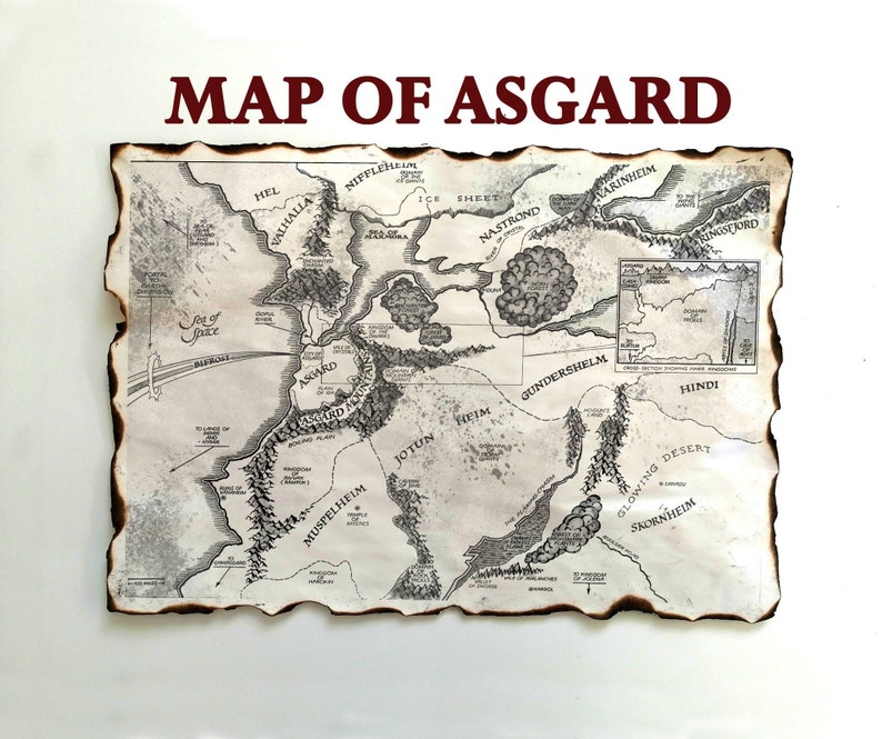 Aged Paper Map of Asgard, Norse Mythology Print - Etsy