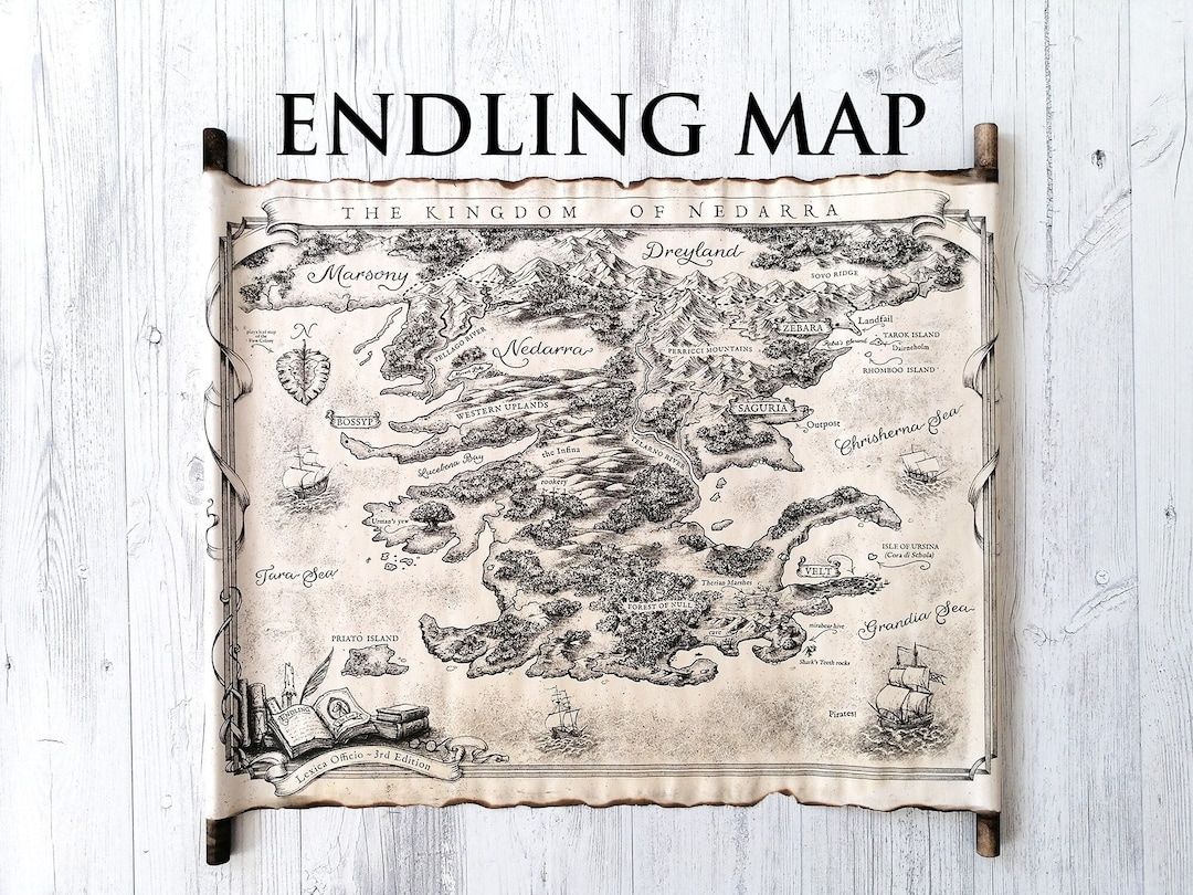 Endling Map on Handmade Scroll, the Kingdom of Nedarra Map, Endling ...