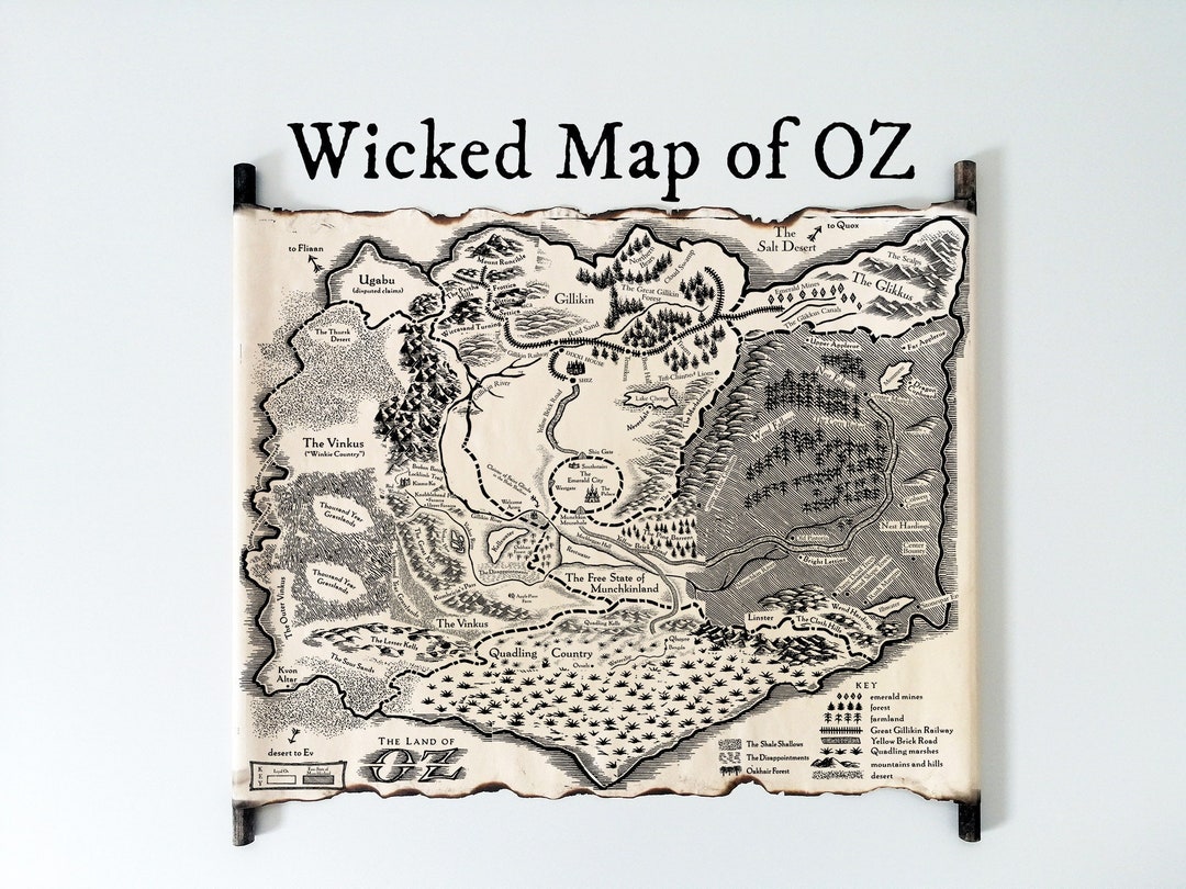 The Wicked Map, the Land of OZ Map, Wonderful Wizard of Oz Map, L. Frank Baum Map, Emerald City ...