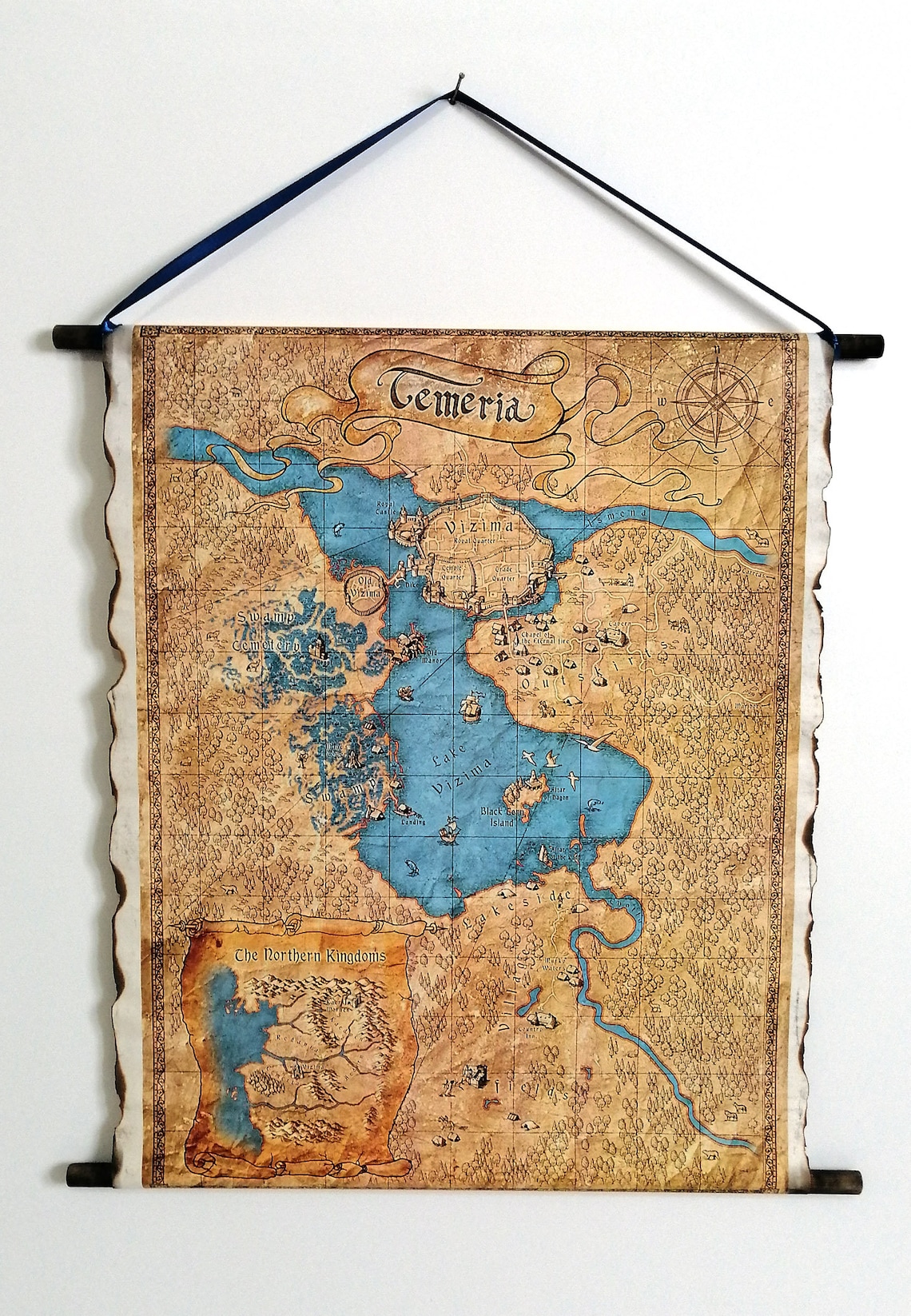 The Witcher Temeria Map Scroll, Northern Kingdoms, Handmade Burnt Edges ...