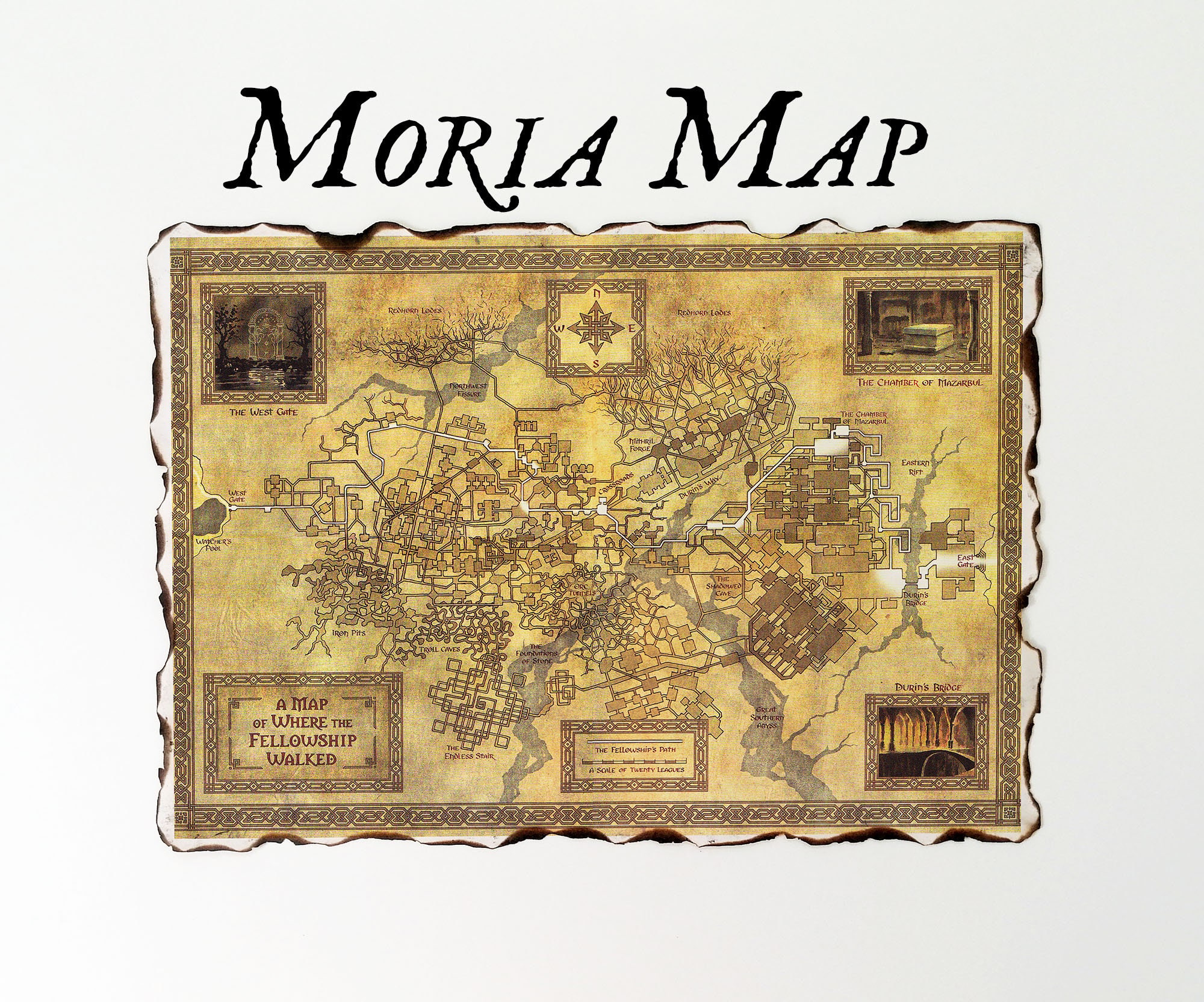 Moria Map Print, Midle Earth, Burnt Edges, Fantasy Art, Durin Halls - Etsy
