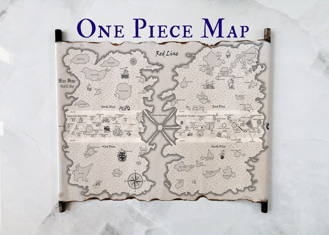 Grand Line Map, One Piece Weltkarte auf handgemachter Schriftrolle ...