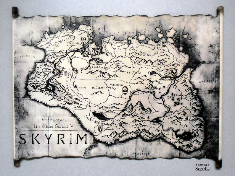 SKYRIM Map the Elder Scrolls V Skyrim Map the Dragonborn - Etsy