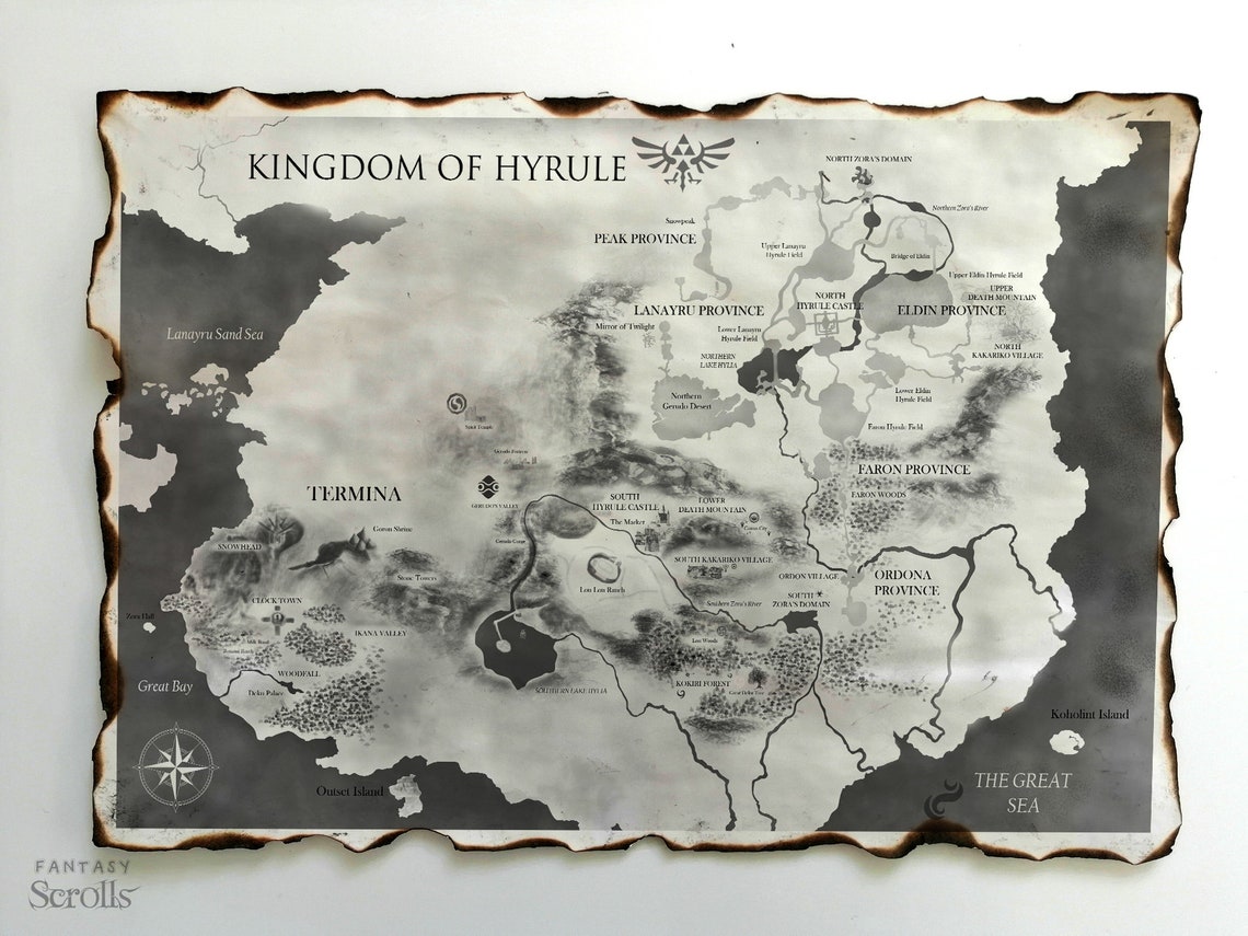 The Kingdom of Hyrule Map the Legend of Zelda Map Land of - Etsy