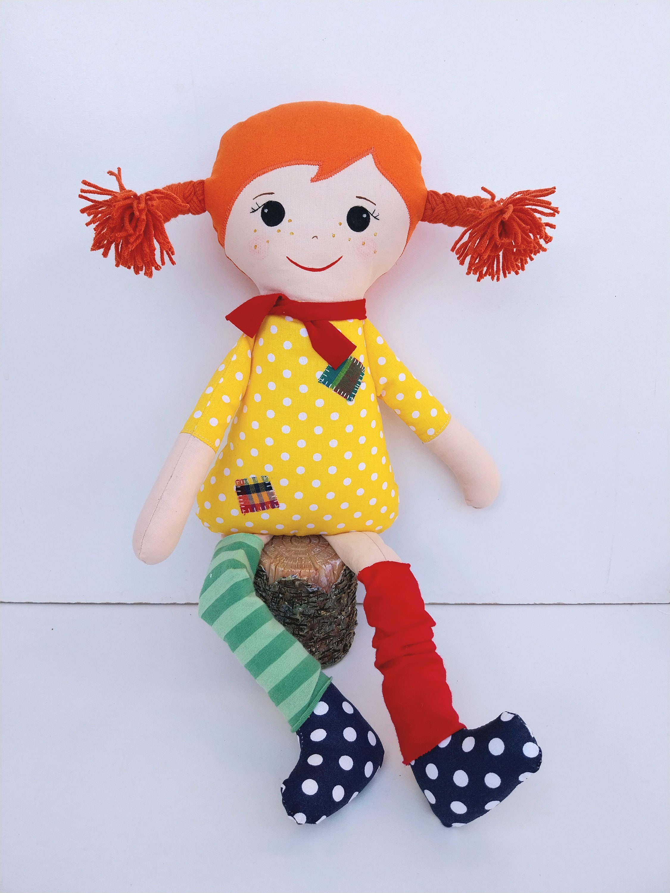 Pippi, Doll With Long Socks, Soft Toy, Handmade Fabric Doll, Rag Doll ...