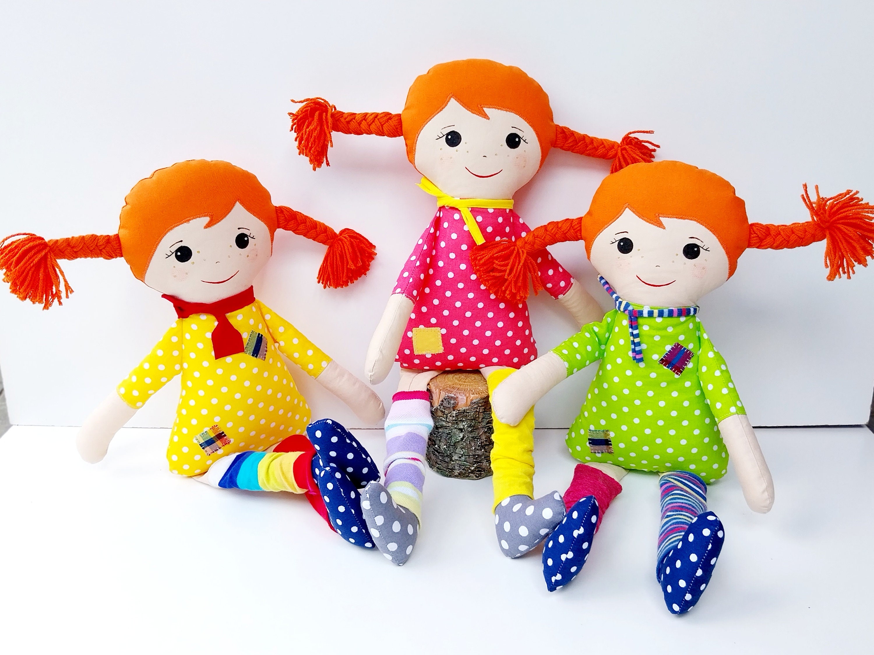 Pippi, Doll With Long Socks, Soft Toy, Handmade Fabric Doll, Rag Doll ...