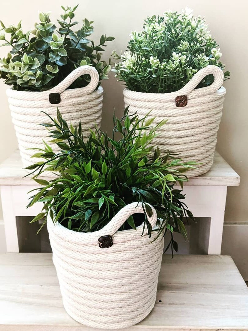 Rope Plant Pot Cover Basket, simple rustic home decor, garden plant ...
