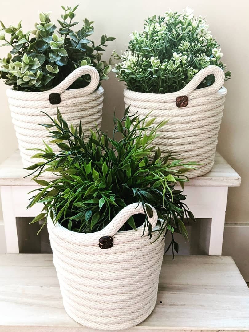 Rope Plant Pot Cover Basket, Simple Rustic Home Decor, Garden Plant ...