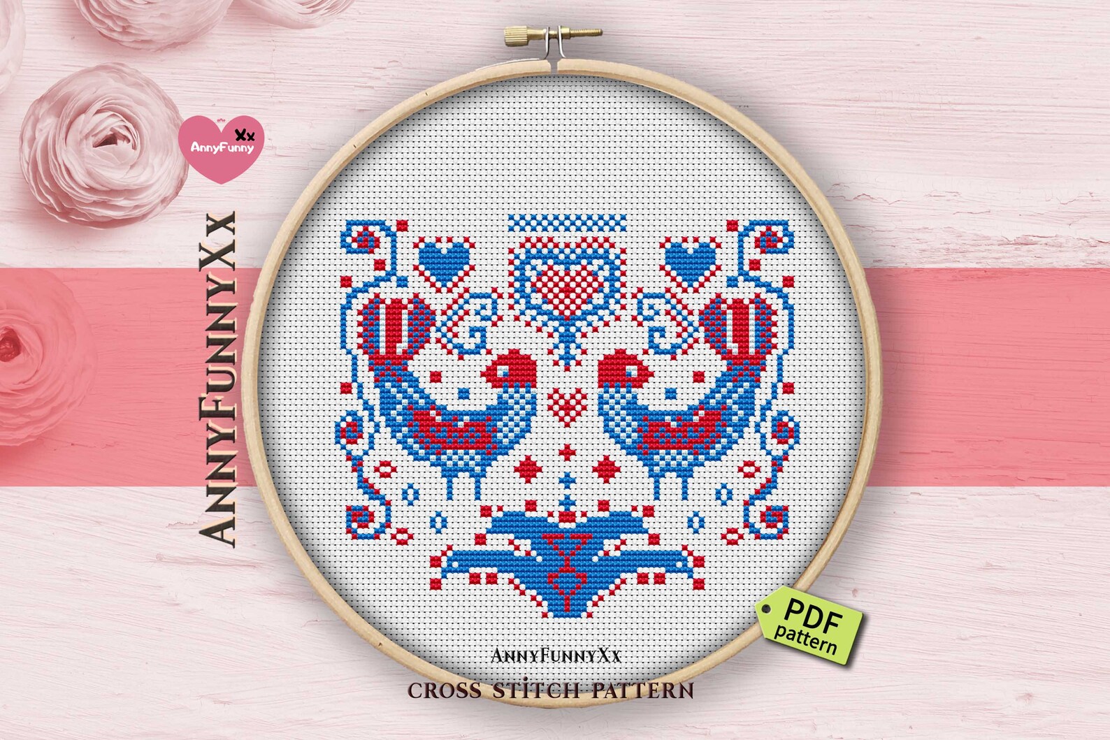 Folk art cross stitch pattern PDF | Etsy