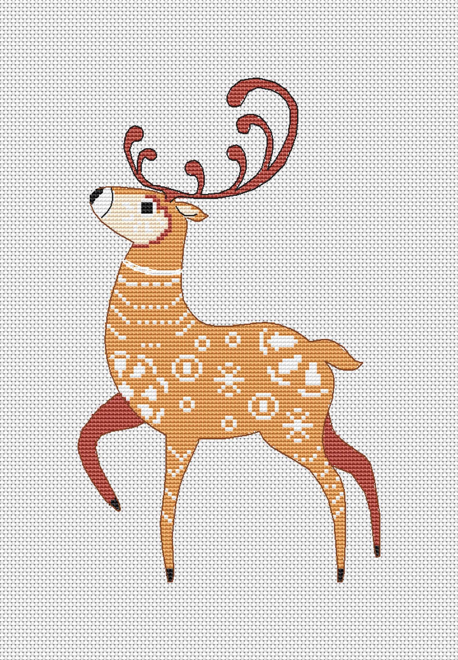 Swedish folk art cross stitch pattern PDF Deer cross stitch | Etsy