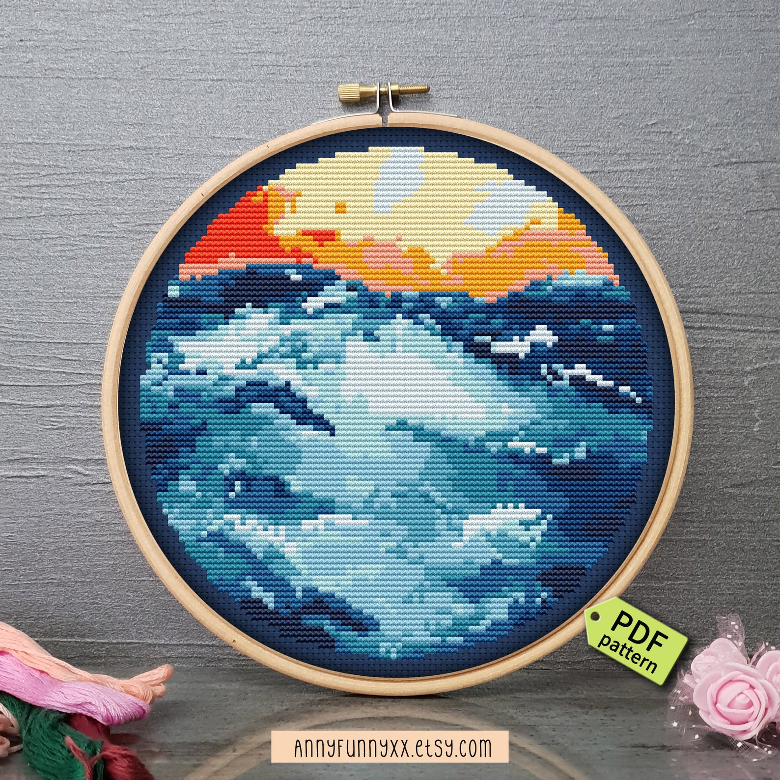 Sunrise cross stitch patterns PDF Nature Xstitch Sunset | Etsy