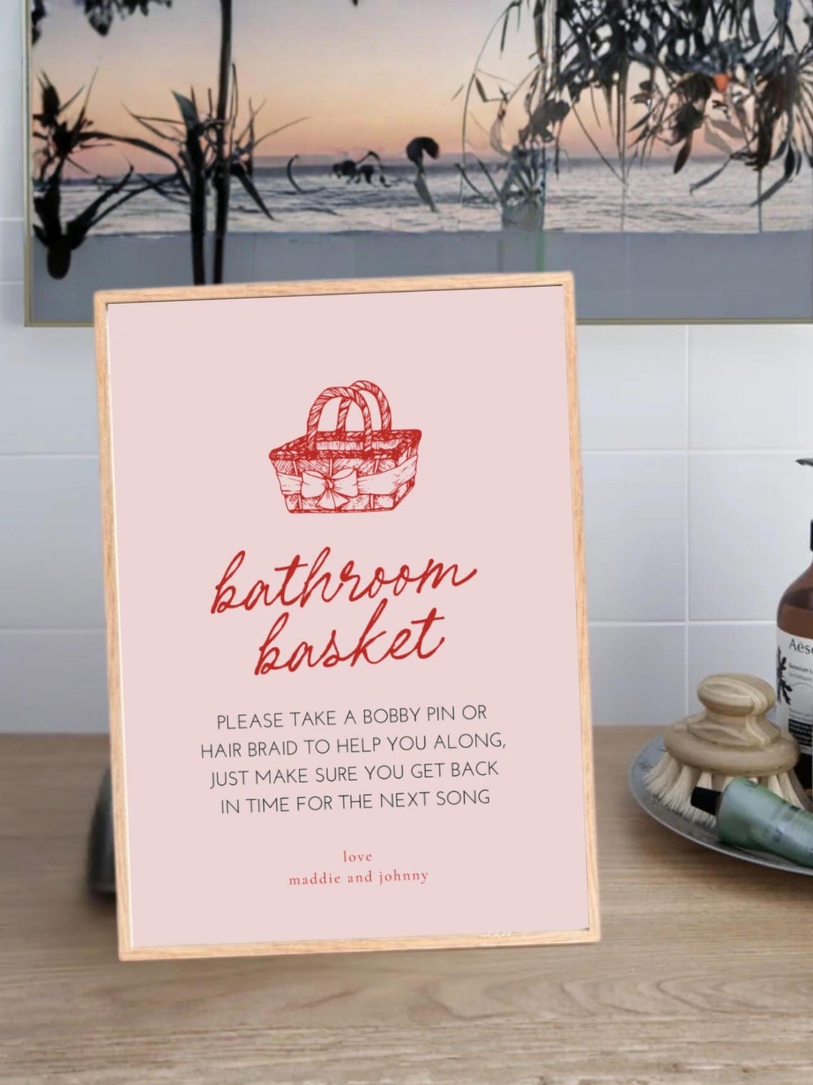 Bathroom Basket Sign for Wedding, Wedding Hello Gorgeous and Handsome ...